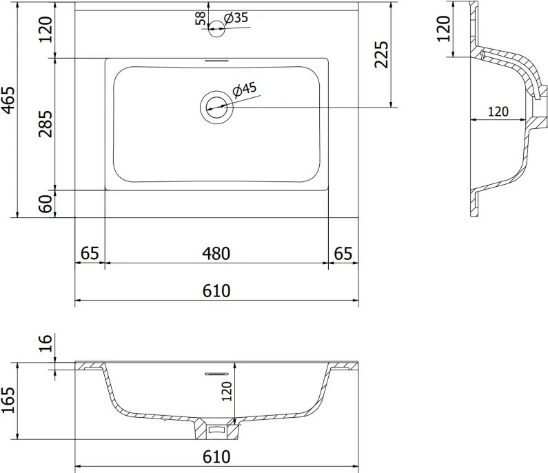 Mexen Orio, koupelnová skříňka 60 cm s umyvadlem Otis, 2 zásuvky, bílá matná, 91A10-06047-2-BFF01-W18M01