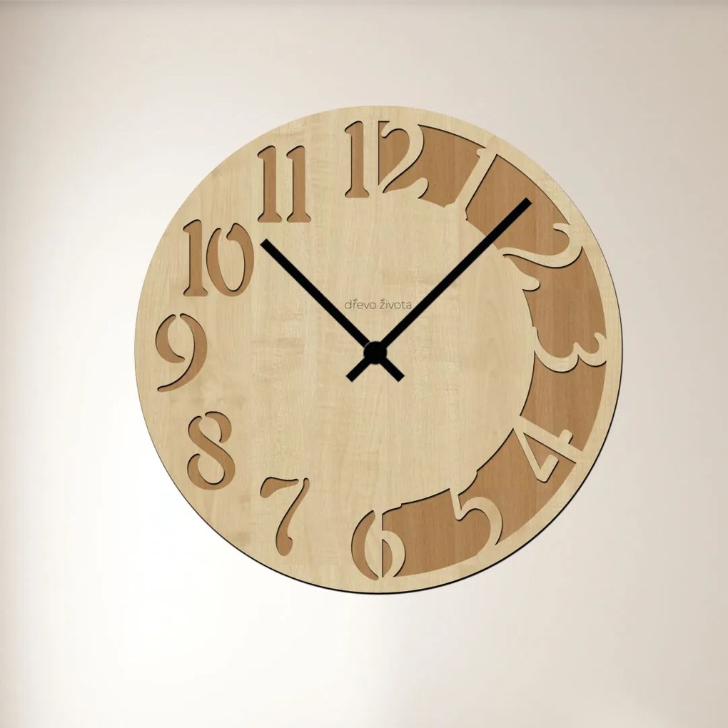 dřevo života Nástěnné hodiny CLOCK Zvolte barvu dekoru: Horský dub-Wenge, Zvolte velikost hodin (cm): 60x60, Barva ručiček: Černé