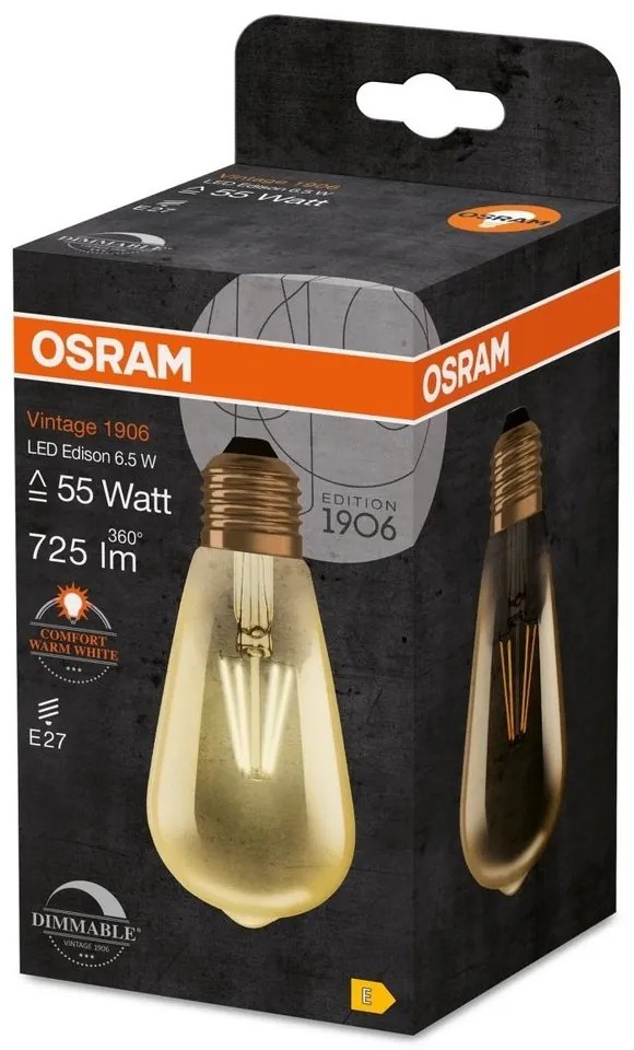 Stmívatelná LED žárovka E27 6,5 W Vintage 1906, teplá bílá