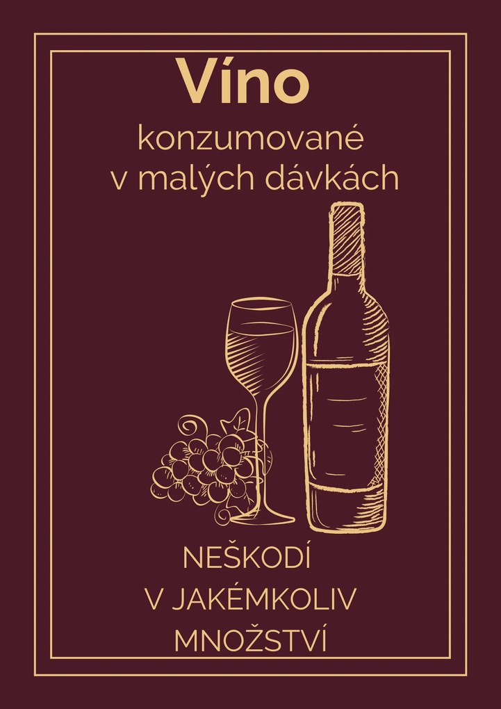 Plechová cedule Víno konzumované v malých dávkách Velikost: A4 (30 x 20 cm)