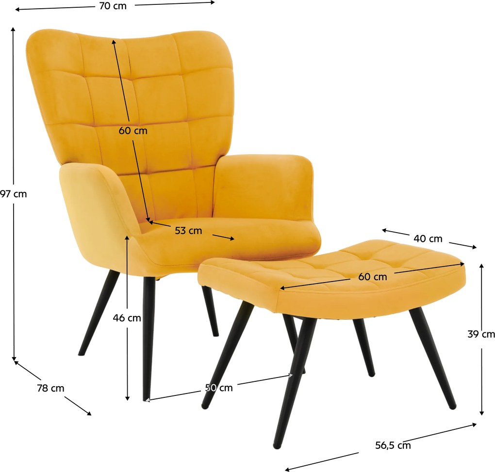 Křeslo s podnoží, žlutá Velvet látka/černá, HABEN