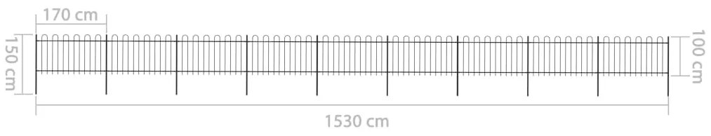vidaXL Marketos Zahradní plot s obloukem nahoře ocelový 1603,5 x 100 cm černý
