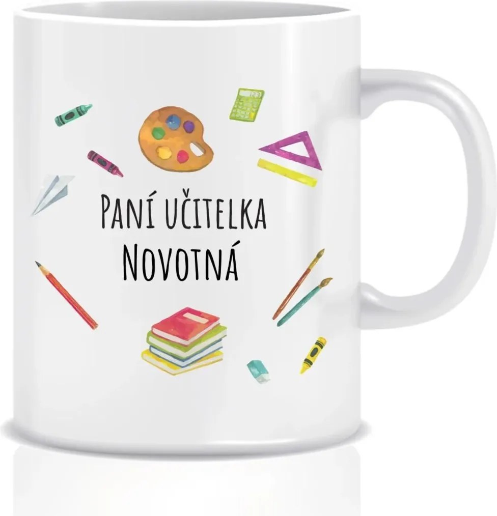 Personalizovaný klasický bílý keramický hrníček 300 ml pro paní učitelku/pana učitele (pomůcky)