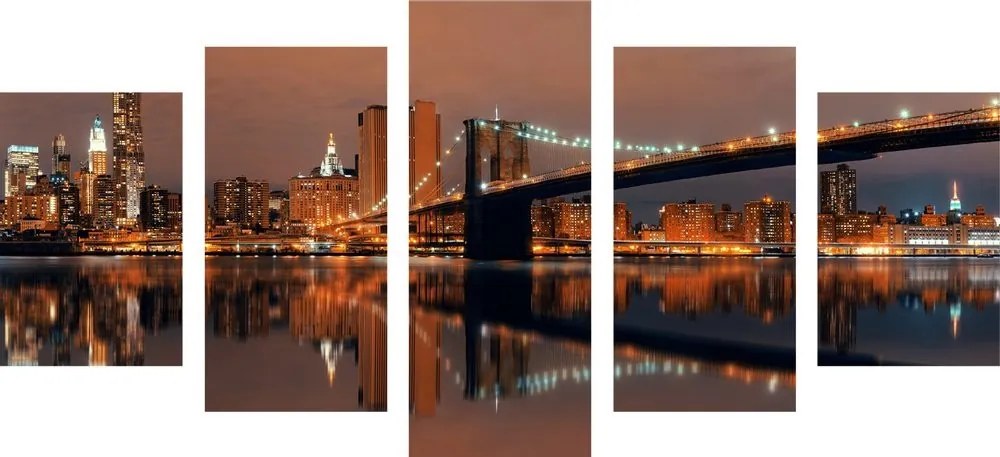 5-dílný obraz odraz Manhattanu ve vodě - 200x100 cm