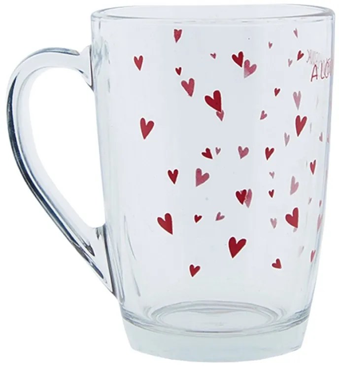 Skleněný hrnek s červenými srdíčky A Lovely Drink – 300 ml