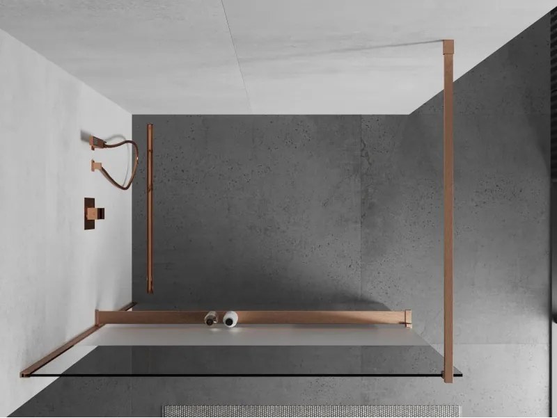 Mexen Kioto+, sprchová zástěna Walk-In s poličkou a věšákem 100 x 200 cm, 8mm čiré sklo-námraza, měděný matný profil, 800-100-121-65-35
