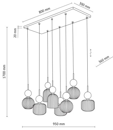 Lustr na lanku SOPHIA 8xE14/10W/230V černá/zelená/kouřová béžová