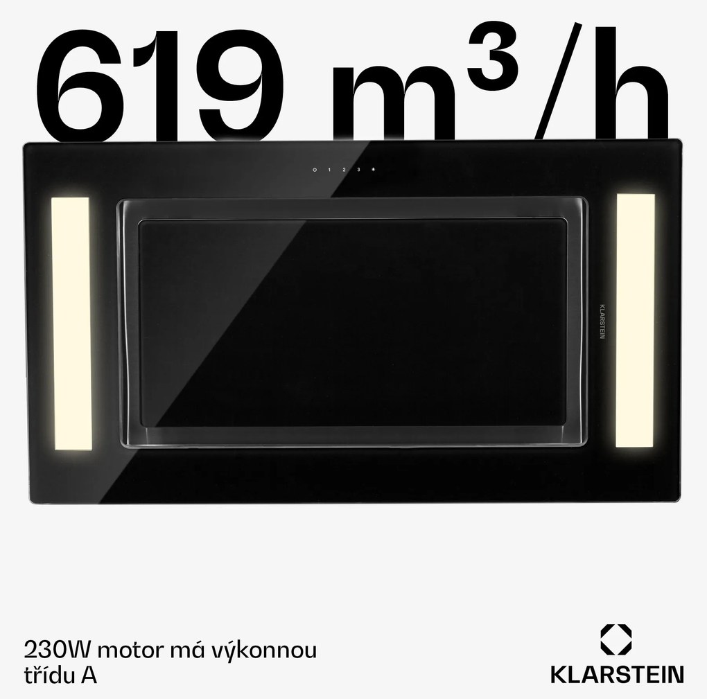 Klarstein Remy, digestoř, 90 cm, stropní, 630 m³/h, dálkové ovládání, černá