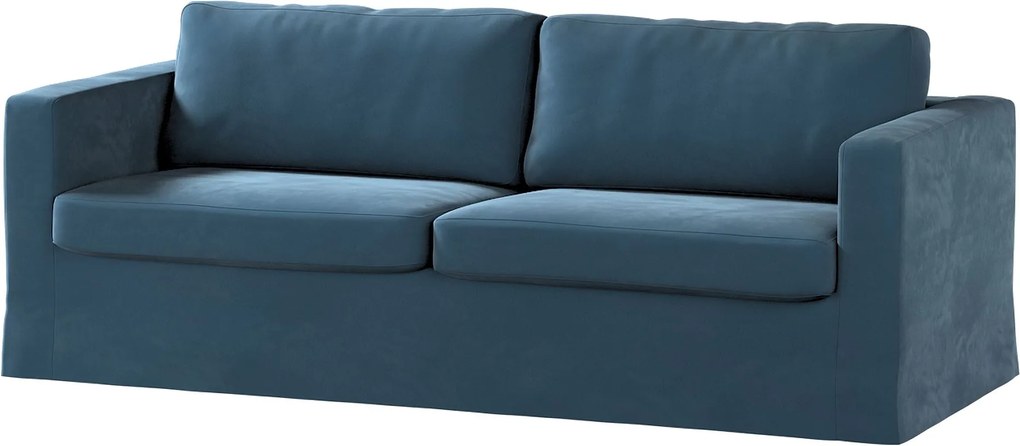 Potah na pohovku IKEA  Karlstad 3-místná, nerozkládací, dlouhý barva modrá látka lesklé, sametová
