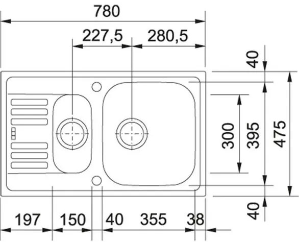 Franke Euroform EFN 651-78  Nerezový dřez s vaničkou a s odkapní plochou oboustranné provedení, 78x47,5cm, 101.0250.587