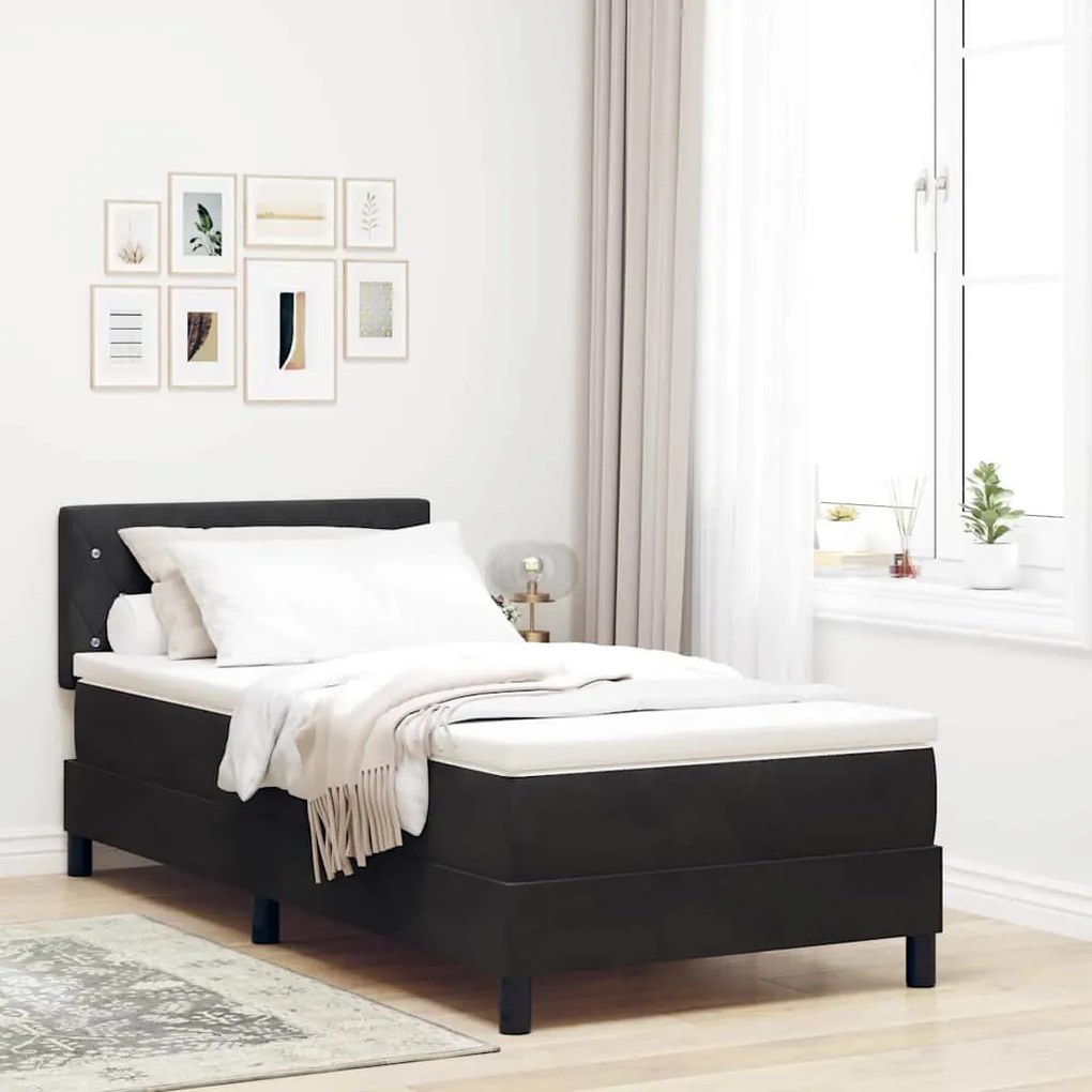 Postel s boxspringem s matrací s čelo Černá 90 x 200 cm samet 3339082