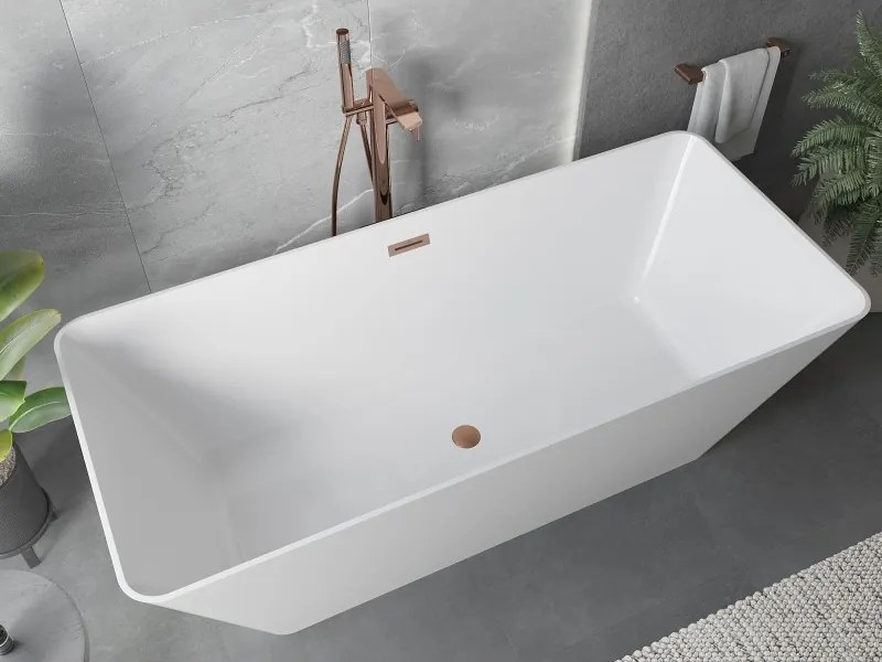 Mexen Velo Slim, volně stojící vana 170 × 75 cm, bílá lesklá, měděný přepad, 52811707500-65
