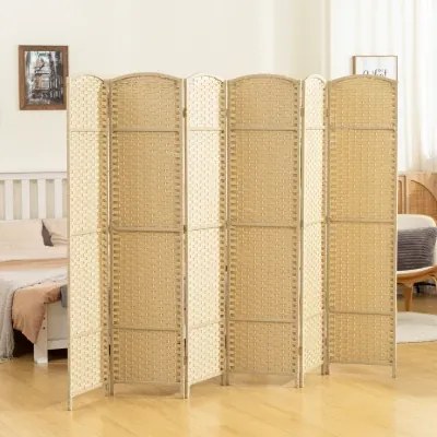 HOMCOM paravan pro vnitřní prostory ze dřeva, 6 panelů, 240 x 170 cm, skládací dělící stěna pro obývací pokoj, ložnici, přírodní