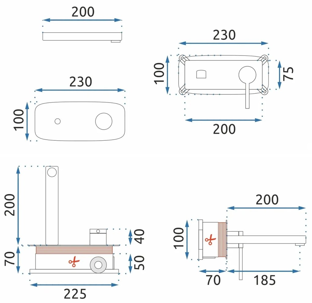 Podomítková umyvadlová baterie REA OVAL + BOX zlatá