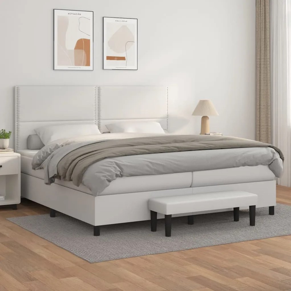 Box spring postel s matrací bílá 200x200 cm umělá kůže