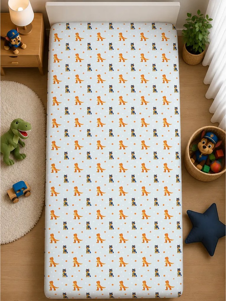 Dětské jersey prostěradlo Paw Patrol Dino Bleděmodré