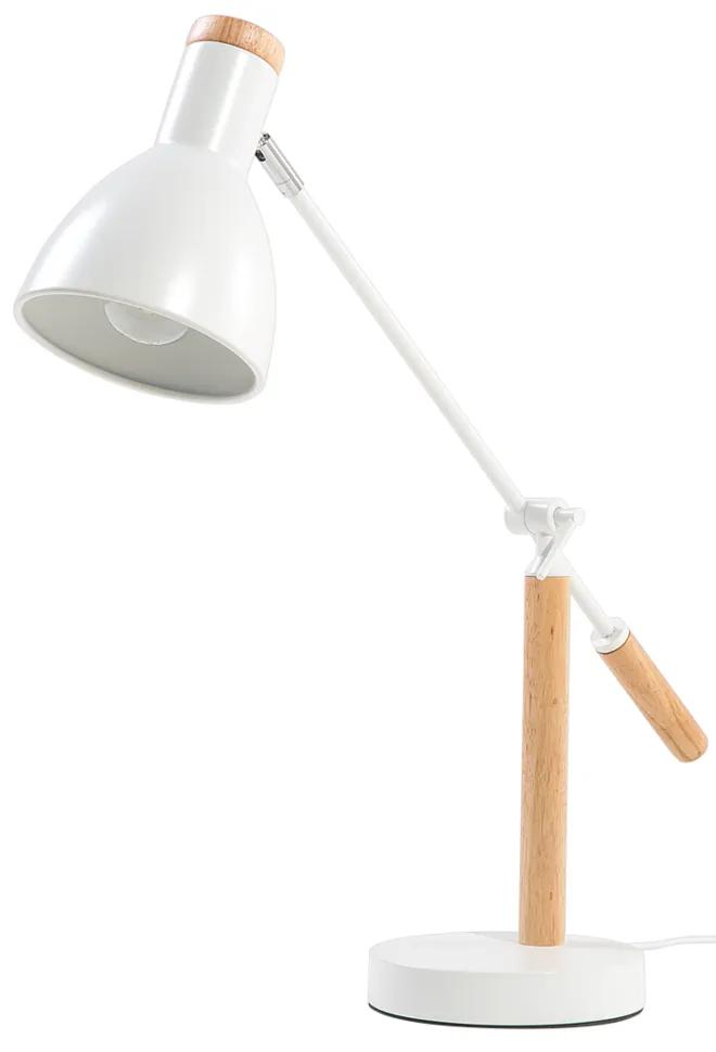 Bílá stolní lampa na čtení z dřeva a kovu PECKOS