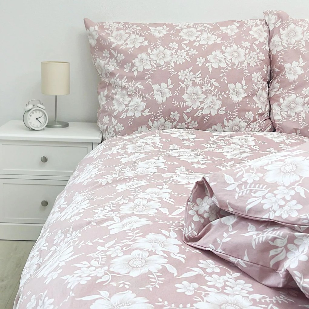 Bavlněné povlečení Rose růžová Zapínání: zip, Velikost polštáře: 50x70, Velikost přikrývky: 140x220
