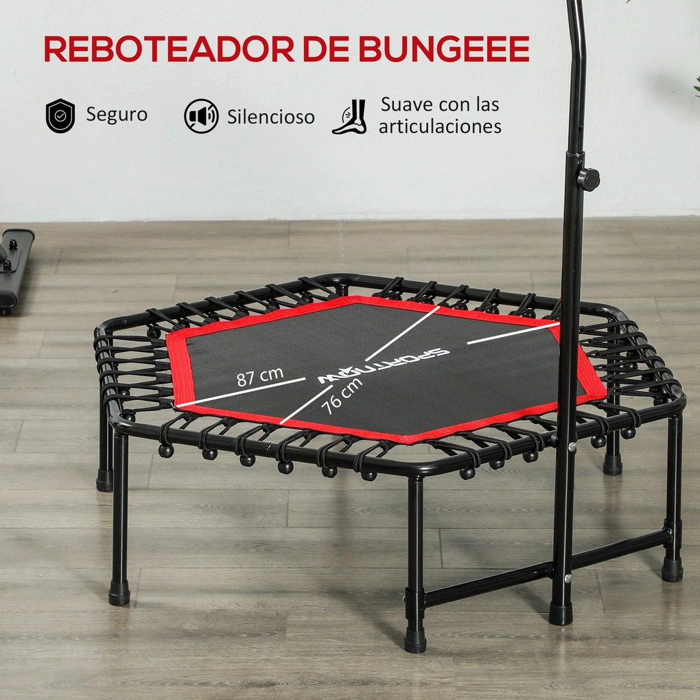 SPORTNOW Fitness Trampolína 114x114x132 cm, Elastická Postel, Fitness s Nastavitelným 3úrovňovým Řídítkem, Ocelový Rám pro Cvičení nohou a Těla Doma,…