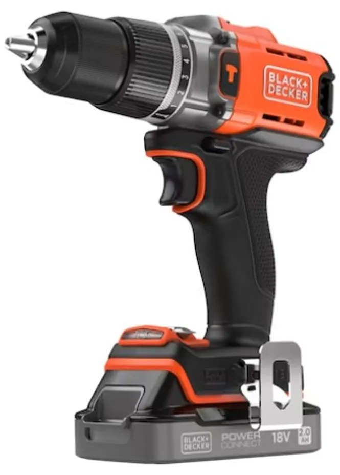 BLACK+DECKER - 18V AKU vrtačka s příklepem, 1x aku 2,0 Ah Li-Ion, nabíječka BCD383D1XC-QW