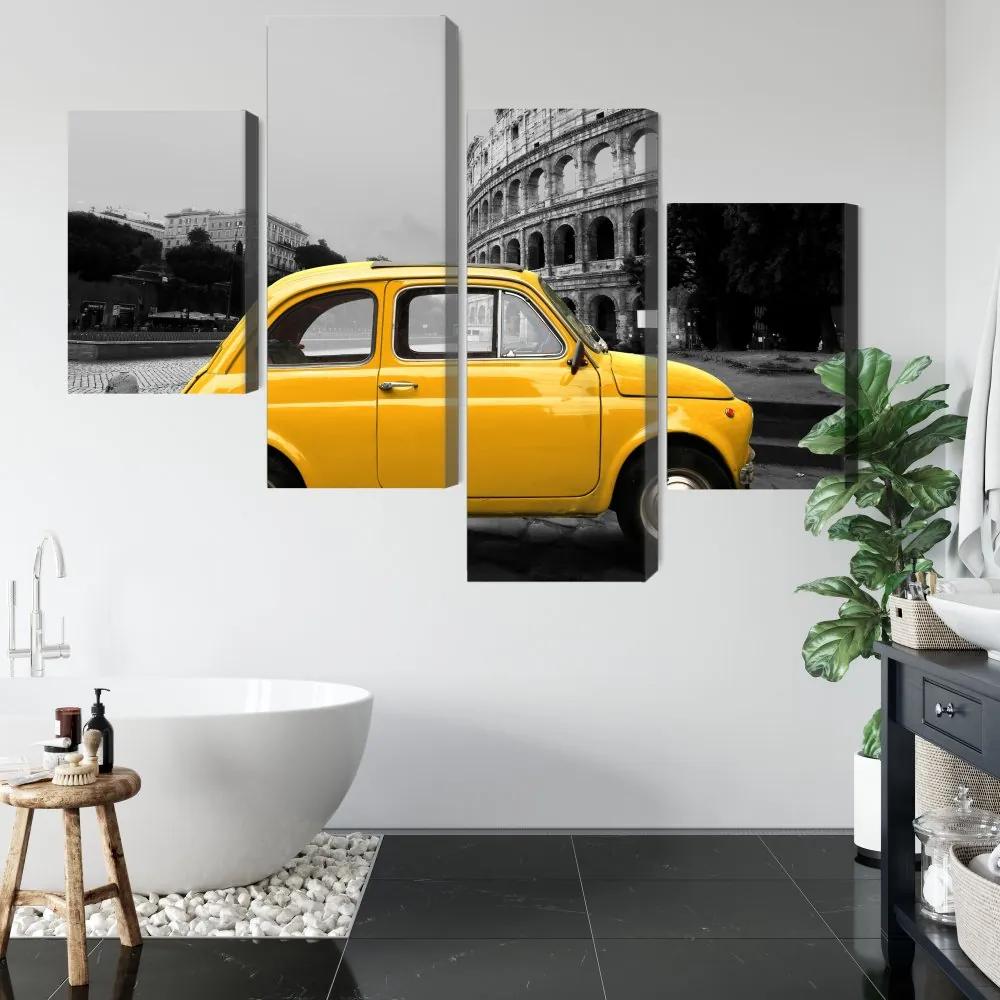 Vícedílný obraz Žluté Retro Auto Na Pozadí Kolosea Nedostatek Nedostatek Přírodní plátno 240x150