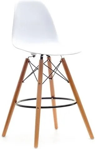 design4life Barová židle MOBI Bílá - dřevěná podnož