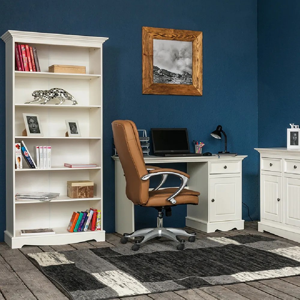 Massive home | Bílá knihovna Belluno Elegante z masivu s bílou deskou
