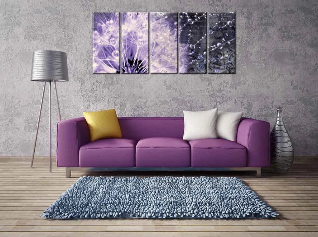 Pětidílný obraz pampeliška Purple Velikost (šířka x výška): 150x70 cm