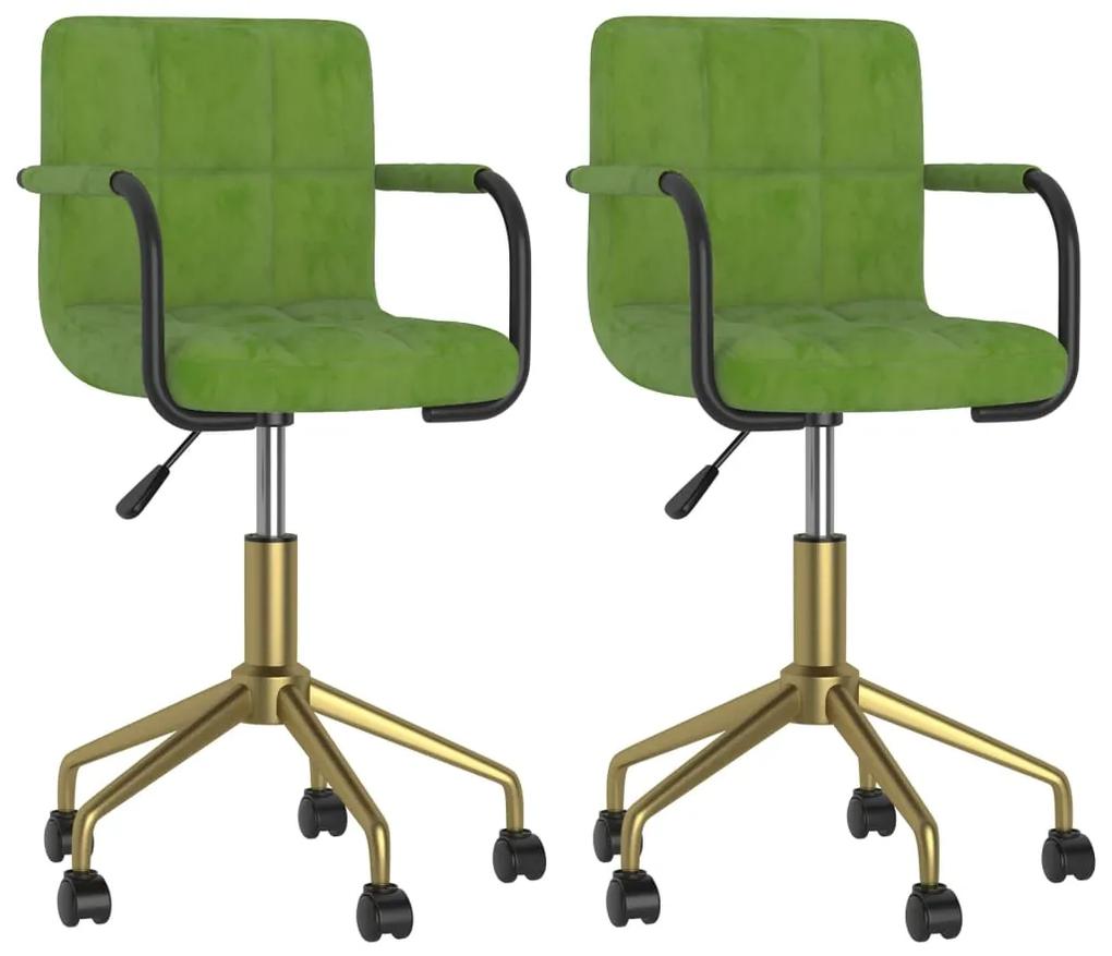 vidaXL Otočné jídelní židle 2 ks světle zelené samet