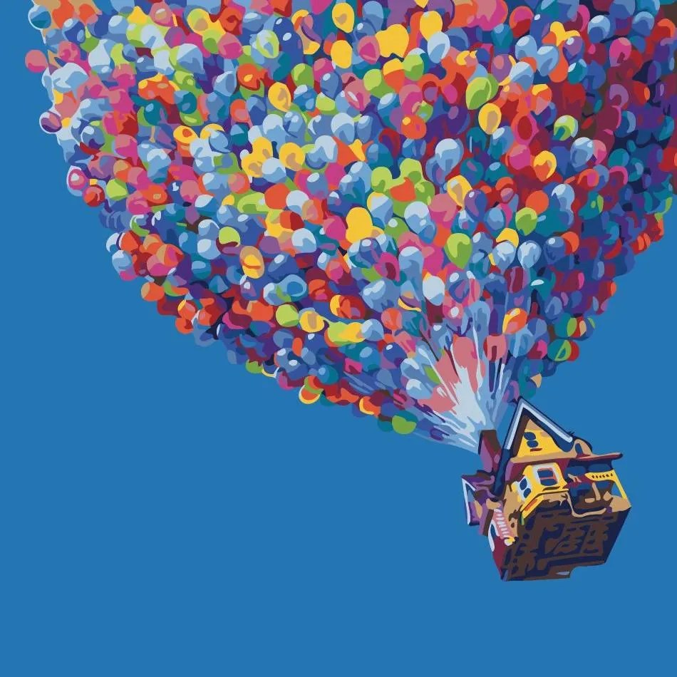 Malování podle čísel s rámem "Dům s balony" 50x40cm