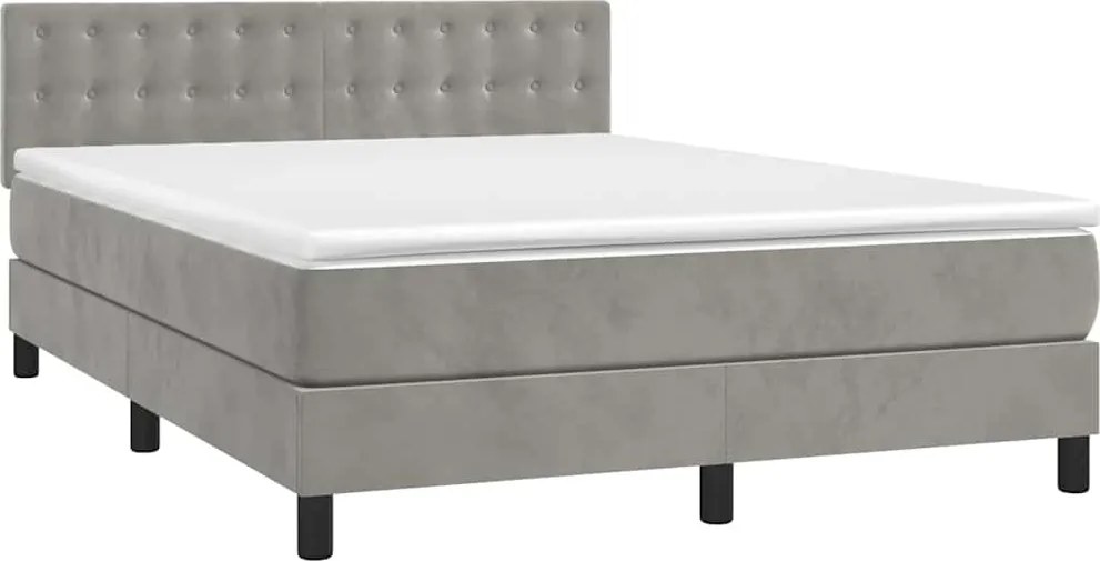 Box spring postel s matrací a LED světle šedá 140x200 cm samet 3134645