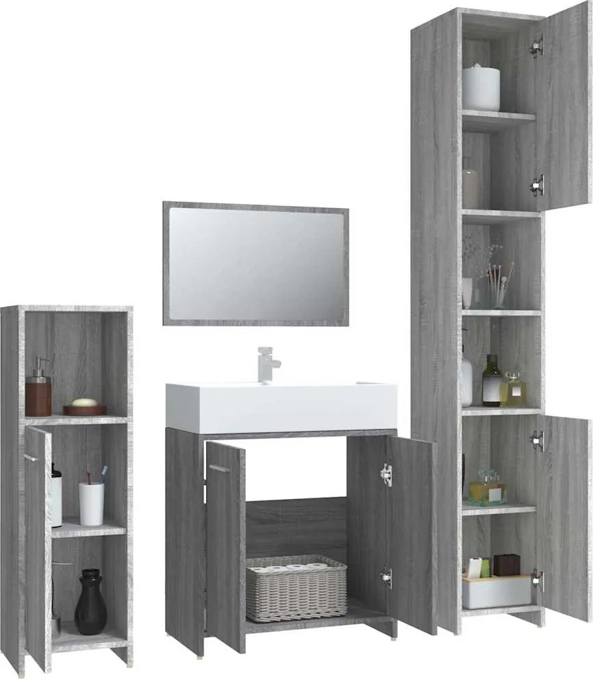 4dílný set koupelnového nábytku šedý sonoma kompozitní dřevo 3154404