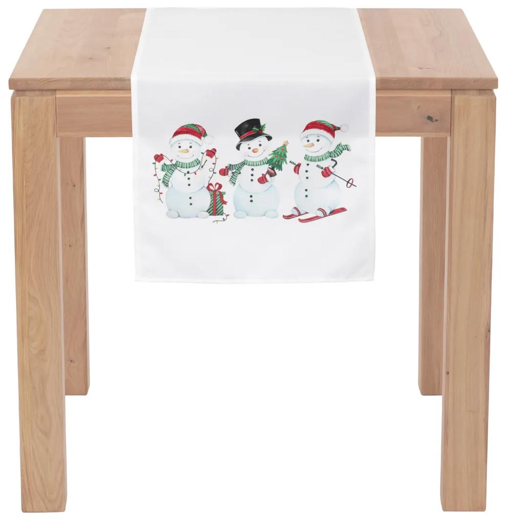 Běhoun s vánočním motivem - sněhuláci, 40x150 cm,100 % polyester UBR077-2