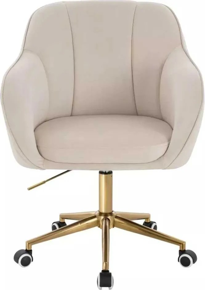 LuxuryForm DESIGN Otočná židle AVOLA VELUR na zlaté podstavě s kolečky - krémová