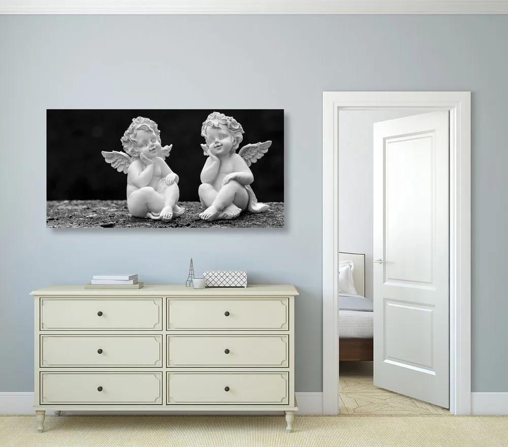 Obraz dvojice malých andělů v černobílém provedení Varianta: 120x60