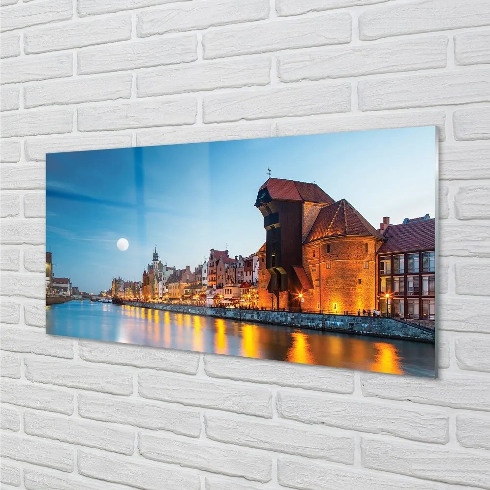 Obraz na skle Řeka noc Gdańsk Staré Město 100x50 cm