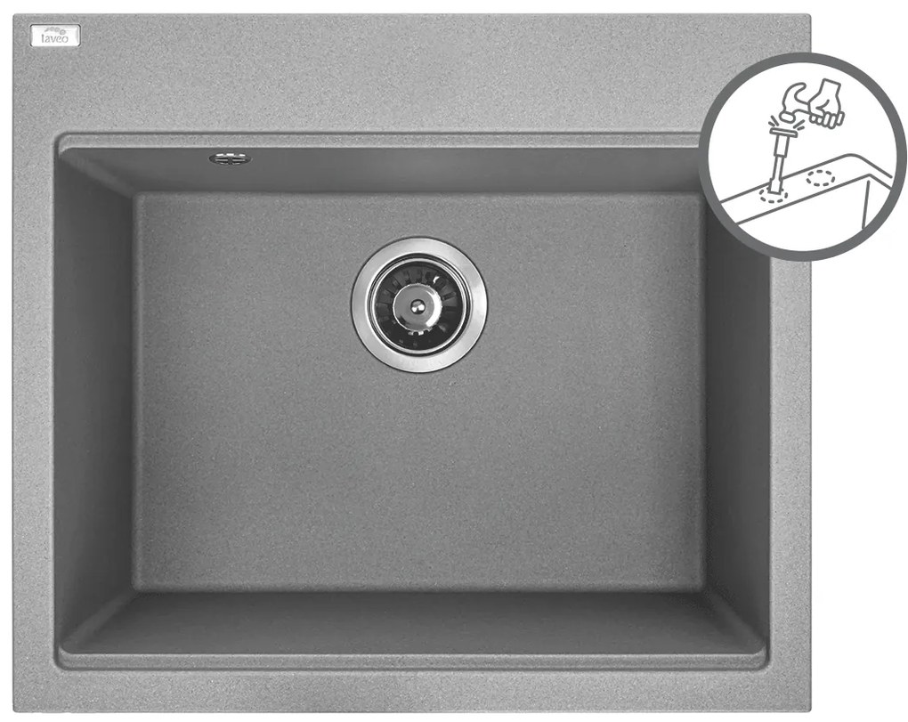 Laveo Tau, 1-komorový granitový dřez 570x500x215 mm, šedá, LAV-SBT_510Y