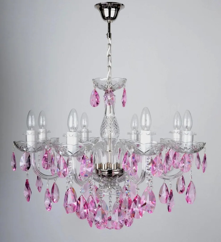 8 Arms Crystal chandelier with smooth glass arms &amp; Cut violet fuchsia almonds