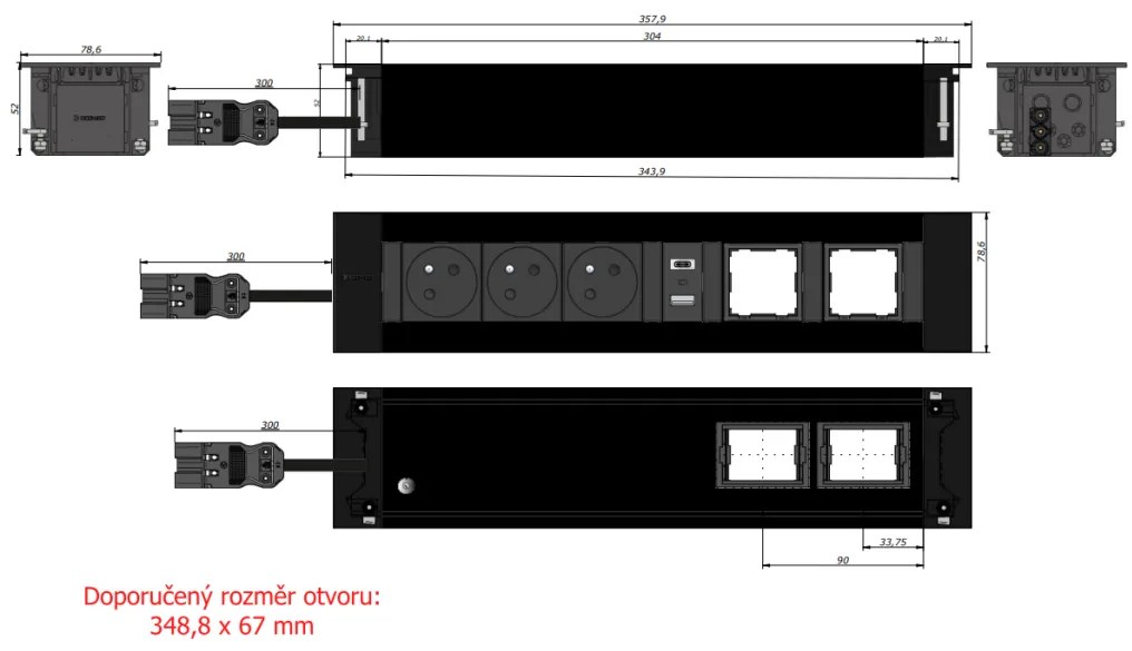 IBConnect Vestavná zásuvka INTRO bílá - různé konfigurace Konfigurace elektrozásuvky: 4x230V + USB nab. A+C + Modul