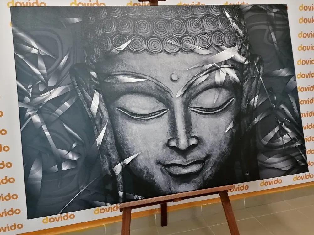 Obraz usmívající se Buddha v černobílém provedení - 120x80 cm