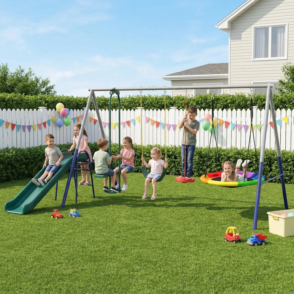 AIYAPLAY houpací rám 5 v 1 se skluzavkou výškově nastavitelný houpací rám s hnízdem 382x196 x203 cm Vícebarevný