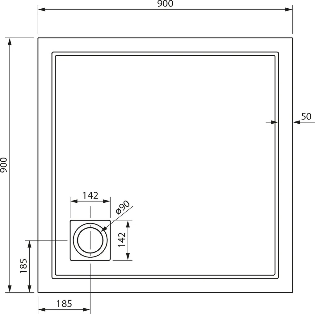 Gelco Gelco, XENA sprchová vanička z litého mramoru, čtverec 90x90cm, bílá, HX009
