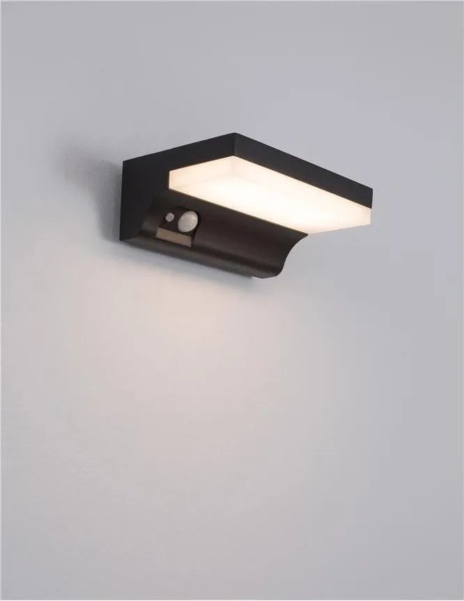 NV 9190101 Venkovní nástěnné svítidlo DYN antracitový hliník a akrylový difuzor LED 1.5W 3000K 3.7V 110st. IP65 solární / vypínač na těle / pohybové čidlo - NOVA LUCE