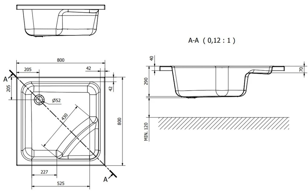 Polysan VISLA hluboká sprchová vanička, čtverec 80x80x29cm, bílá, 50111