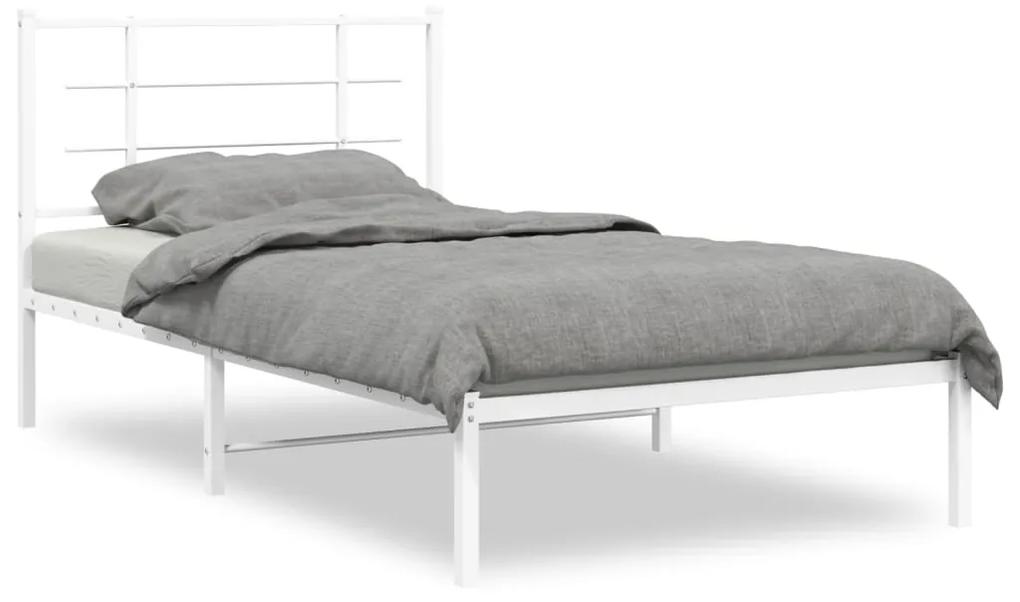 Kovový rám postele s čelem bílý 100 x 190 cm - Default Title