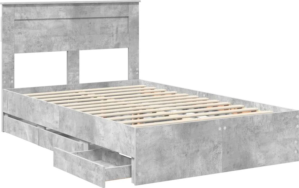Rám postele s čelo Betonově šedá 135 x 190 cm Inženýrské dřevo 3409855