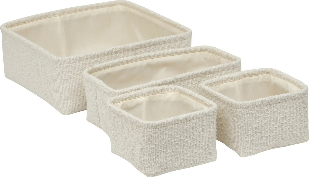 Sada 4 textilních košů BOUCLETTE, 15,5 x 15,5 x 11 cm - bílý