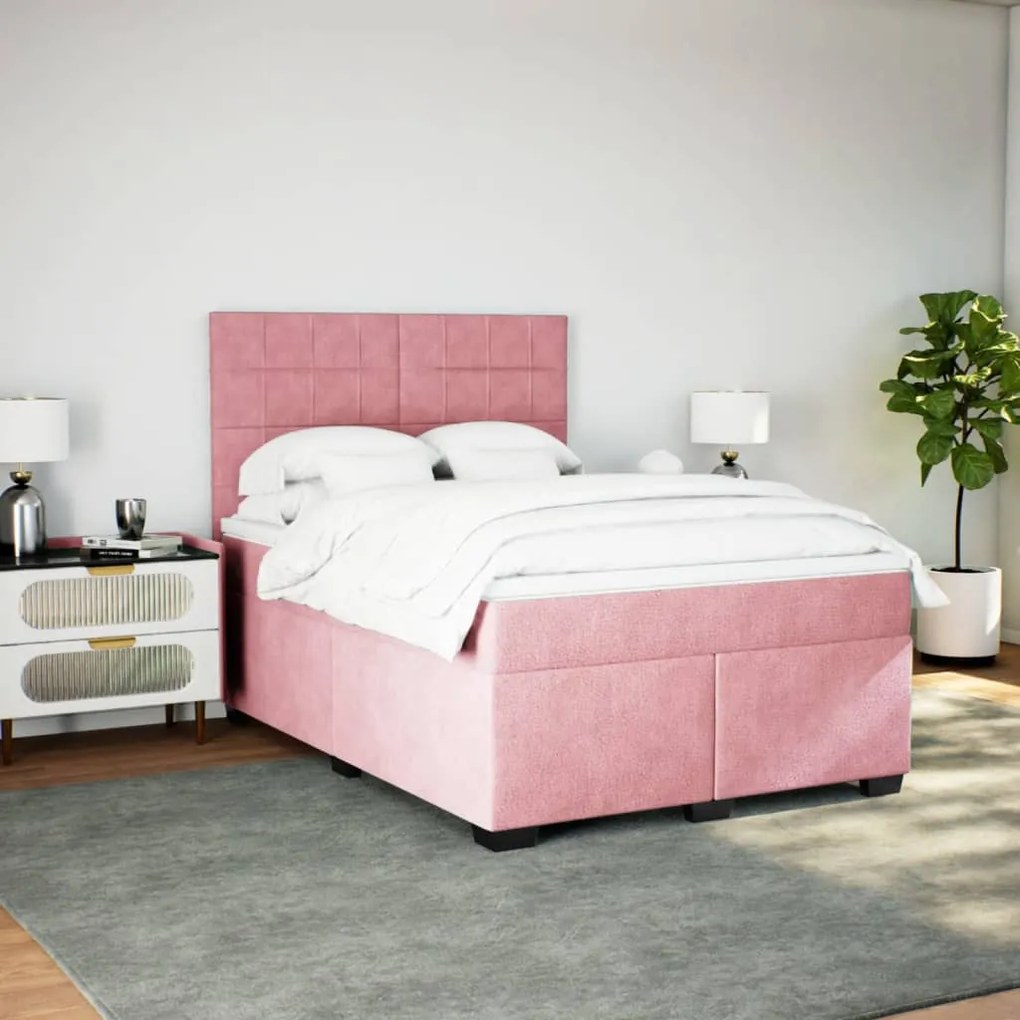 Box spring postel s matrací růžová 160x200 cm samet 3290959