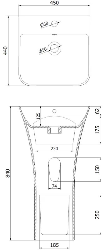 Mexen Nel, volně stojící umyvadlo 45x43x83,5 cm, černá matná, 26134570