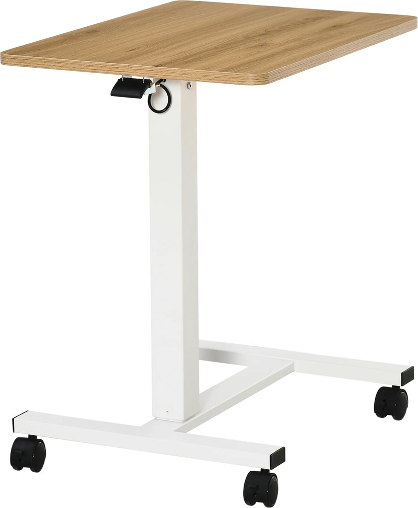 HOMCOM Stůl Sit-stand výškově nastavitelný s kolečky Prostorově úsporný stůl na notebook ve tvaru C přírodní bílá 70-110 cm do 70 kg